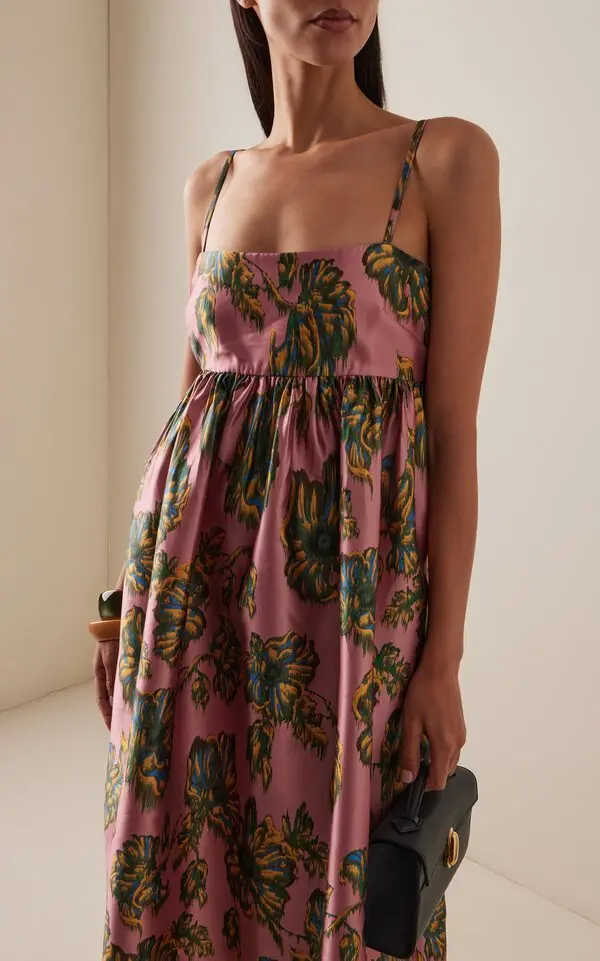 ALEMAIS Faye Pleated Satin Midi Dress