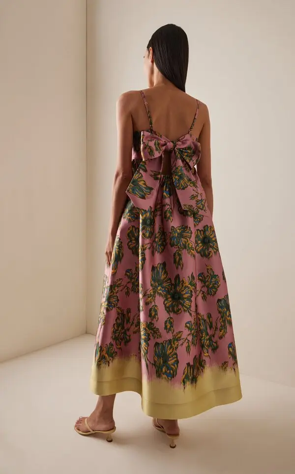 ALEMAIS Faye Pleated Satin Midi Dress