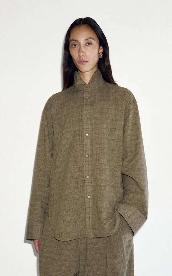 DARKPARK Olivia Wing Tip Collar Check Cotton Shirt
