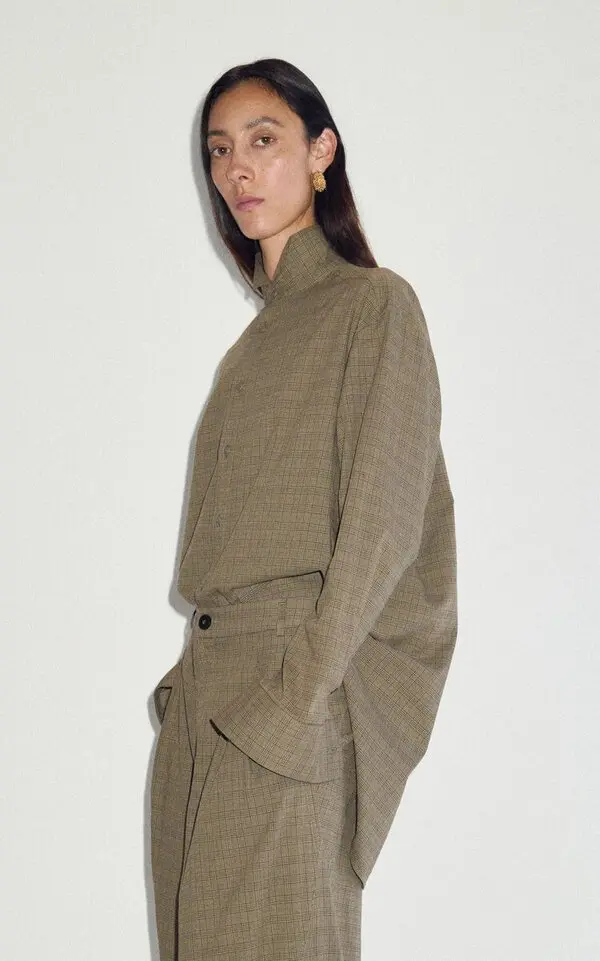 DARKPARK Olivia Wing Tip Collar Check Cotton Shirt