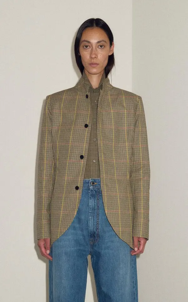 DARKPARK Leila Checked Cotton High Neck Blazer