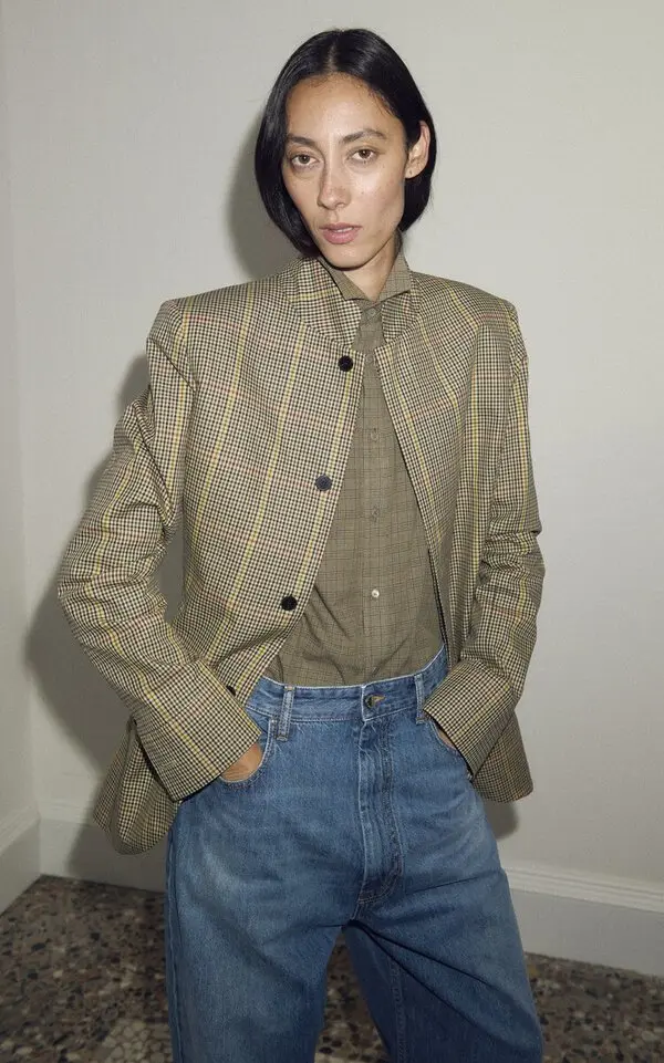 DARKPARK Leila Checked Cotton High Neck Blazer