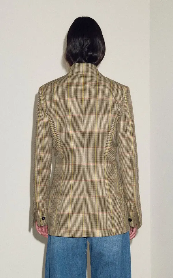 DARKPARK Leila Checked Cotton High Neck Blazer