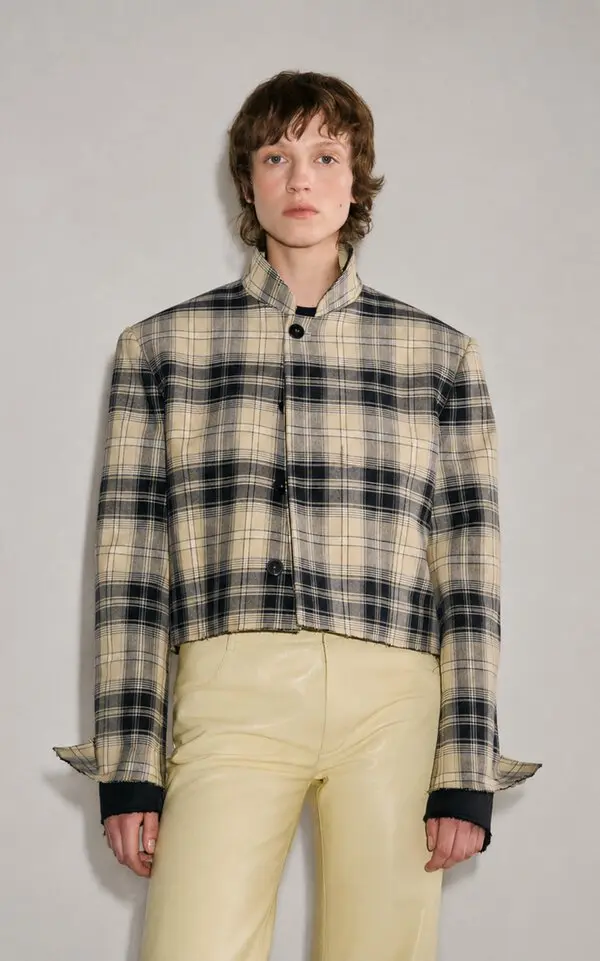 DARKPARK Maxime Double-sleeve Checked Cotton Cropped Blazer - Brown