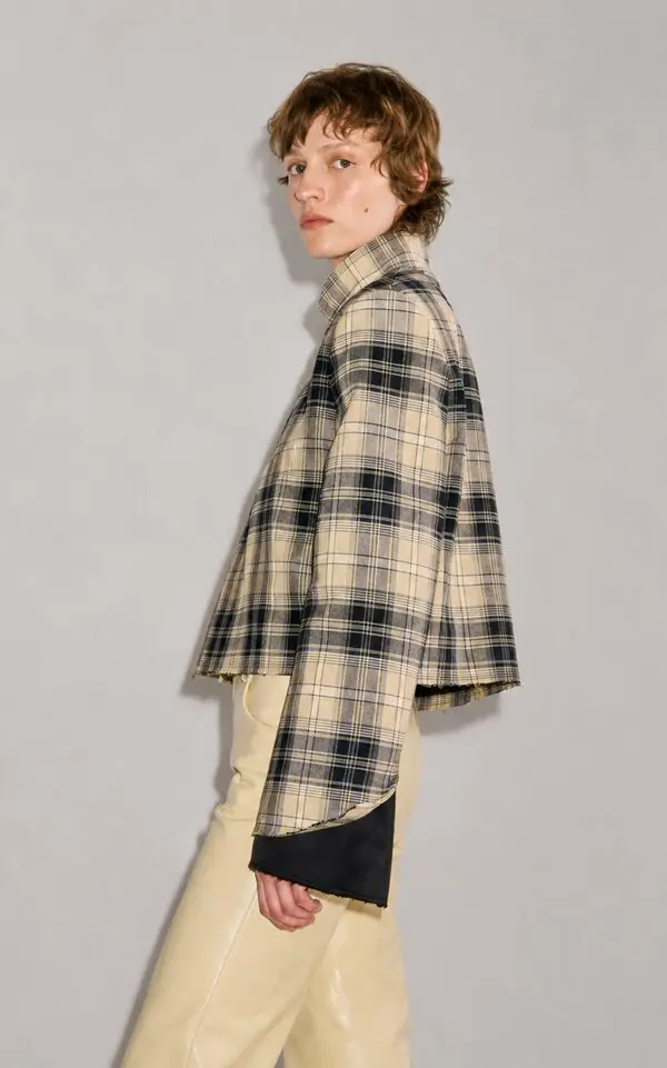 DARKPARK Maxime Double-sleeve Checked Cotton Cropped Blazer