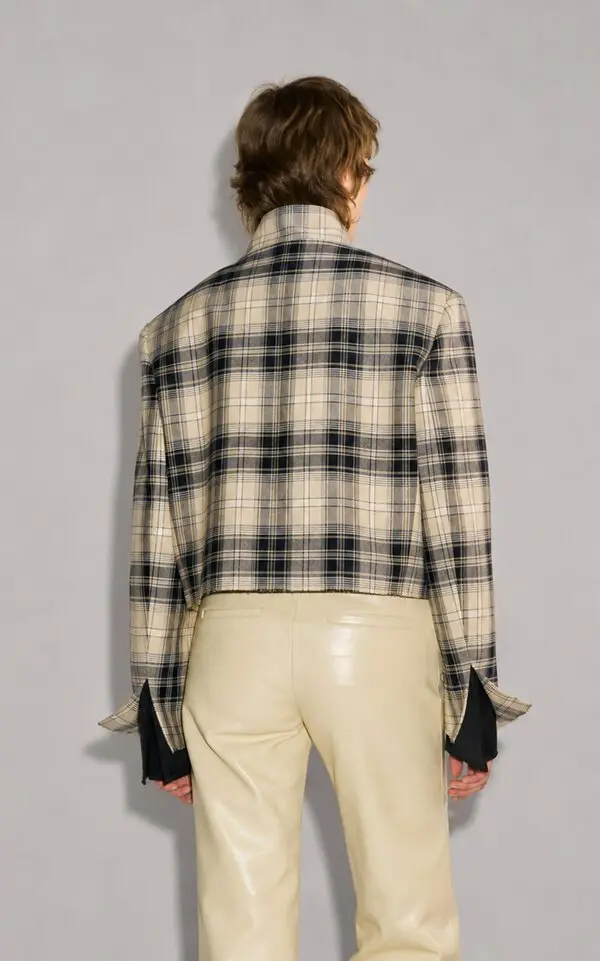 DARKPARK Maxime Double-sleeve Checked Cotton Cropped Blazer