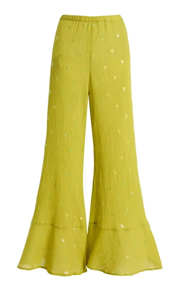 BOTEH Solene Sequined Wide-leg Pants - Lime Green