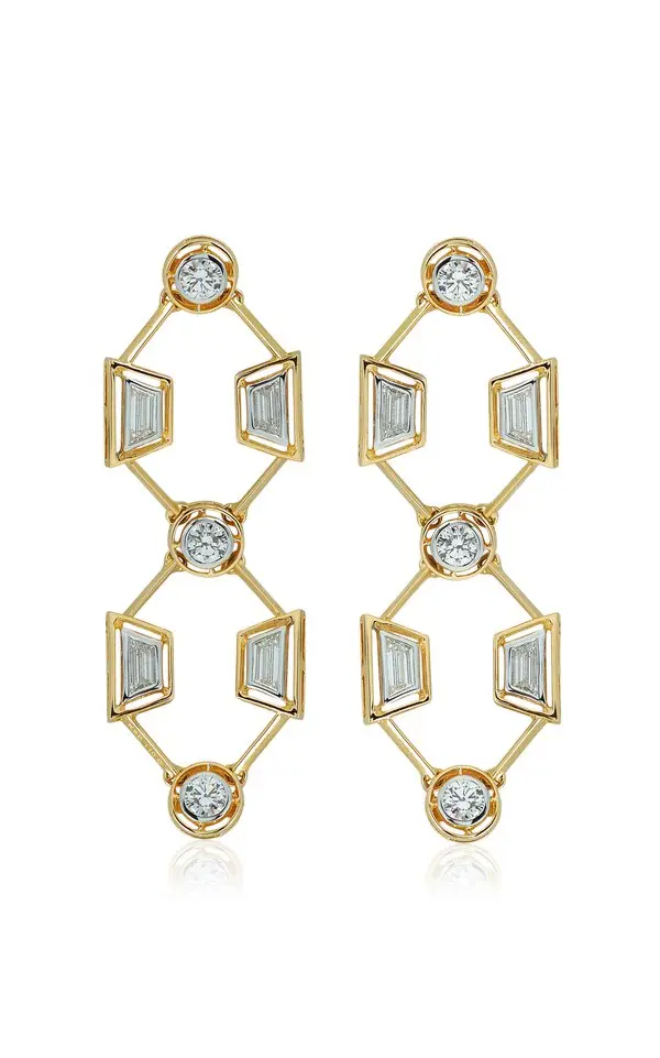 KAVANT & SHARART 18k Yellow Mingle Trapeze Rhombus Duo Diamond Earrings - Gold