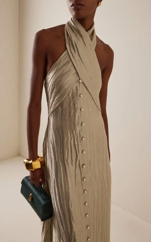 Rosie Assoulin Exclusive Twisted Lamé Maxi Halter Dress