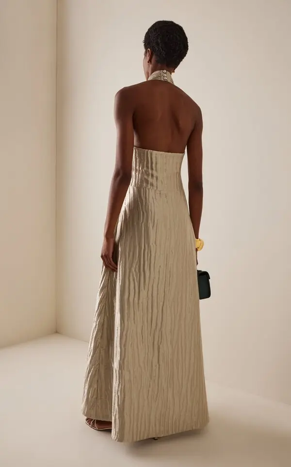 Rosie Assoulin Exclusive Twisted Lamé Maxi Halter Dress