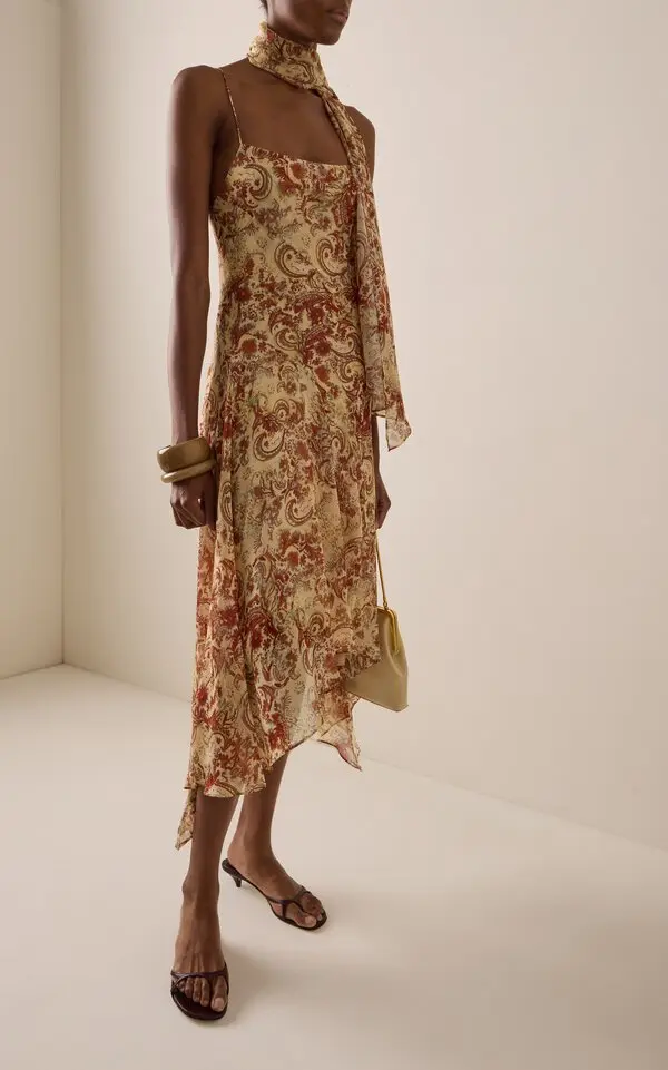 DE LA VALI Komi Crepe De Chine Midi Dress