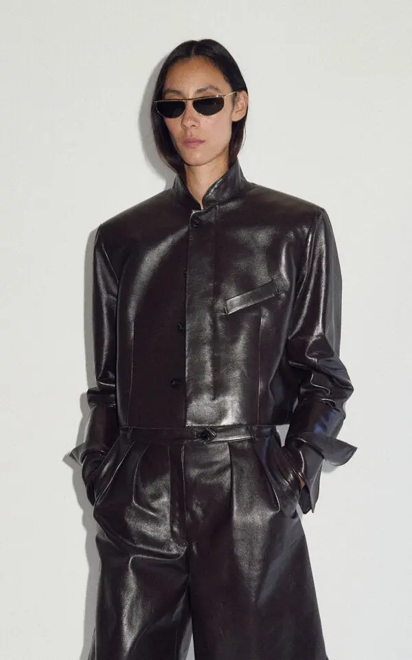 DARKPARK Maxime Leather Cropped Blazer - Brown