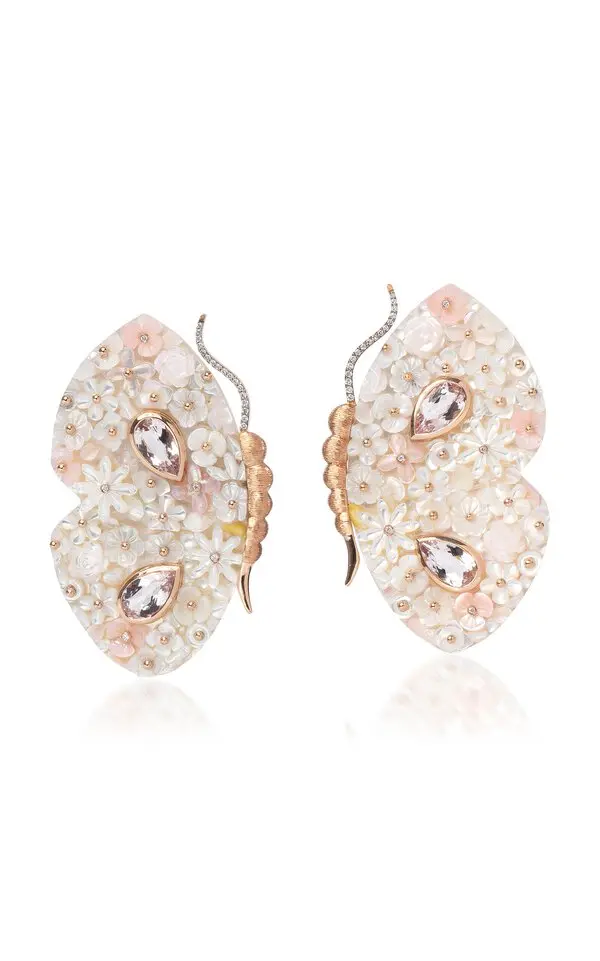 SILVIA FURMANOVICH 18k Rose Gold Shibayama Butterfly Wing Earrings With Morganite And Diamond - Pink