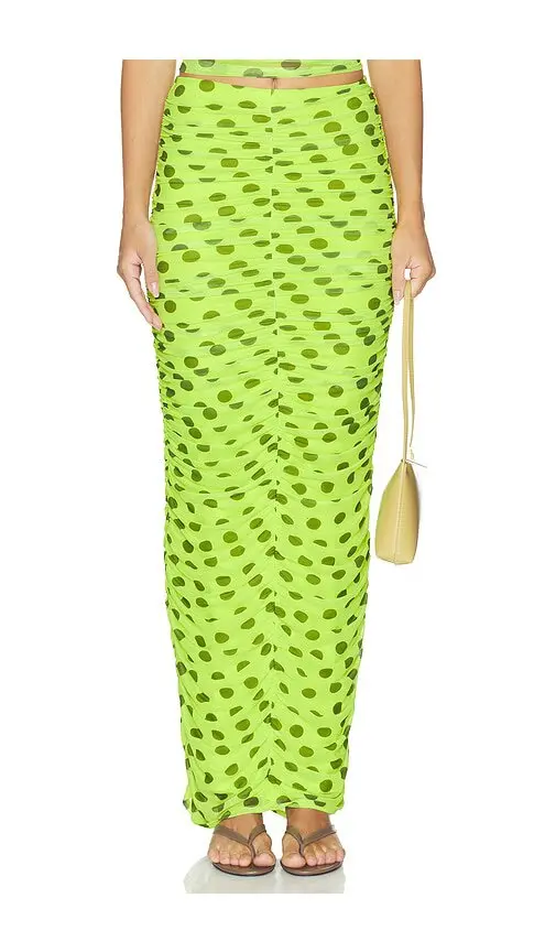 AFRM Josie Ruched Mesh Maxi Skirt - Green