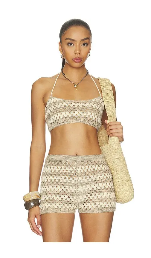 AFRM Gaten Halterneck Crochet Top - Beige