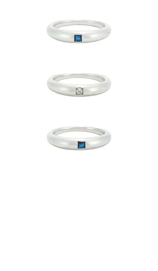 MEGA Gypsy Blue Stacked Ring In Sterling Vermeil - Metallic Silver