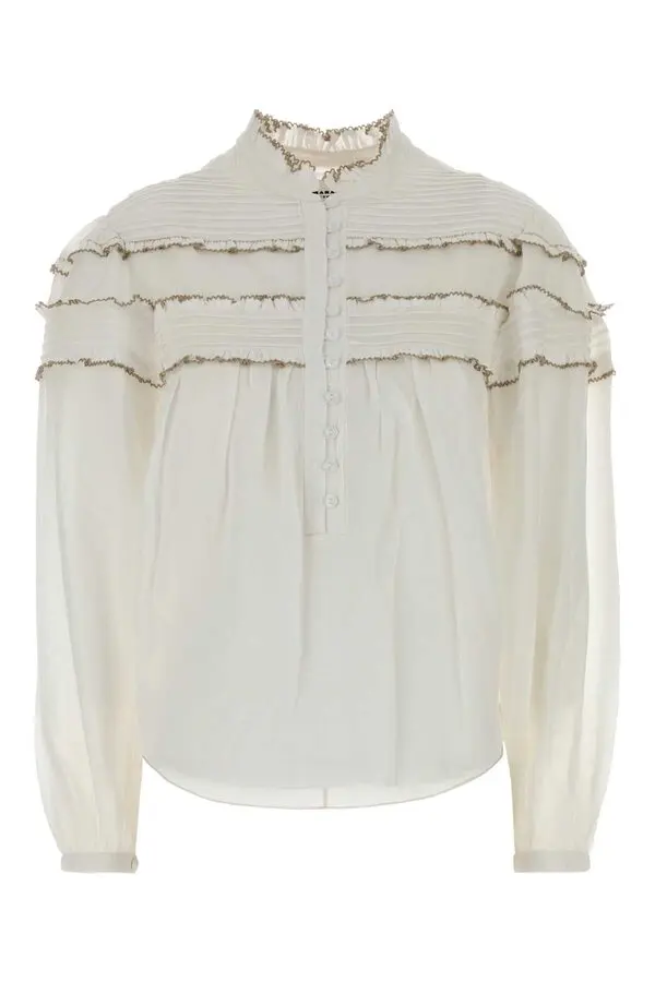 Isabel Marant Étoile Cotton Blend Pleated Blouse - White