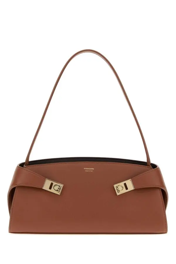 FERRAGAMO Salvatore Caramel Leather Hug Shoulder Bag - Brown