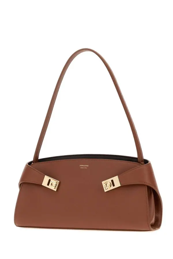 FERRAGAMO Salvatore Caramel Leather Hug Shoulder Bag - Brown
