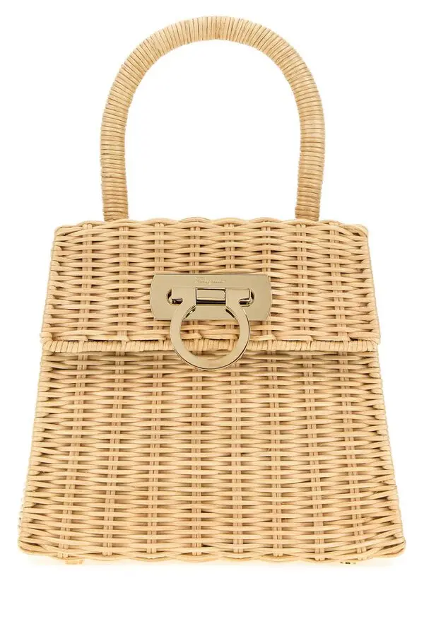 FERRAGAMO Salvatore Raffia Handbag - Brown