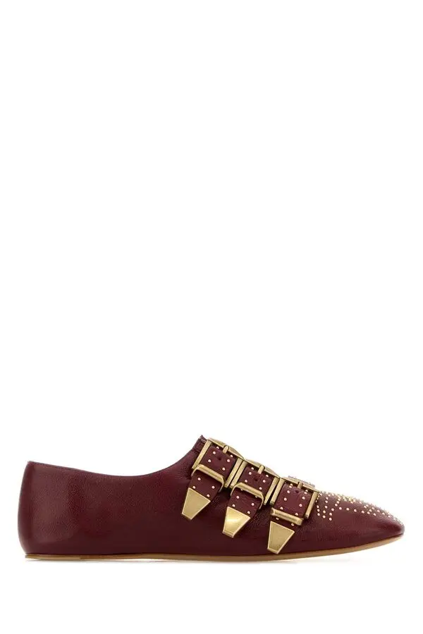 Chloé Burgundy Leather Ballerinas - Red