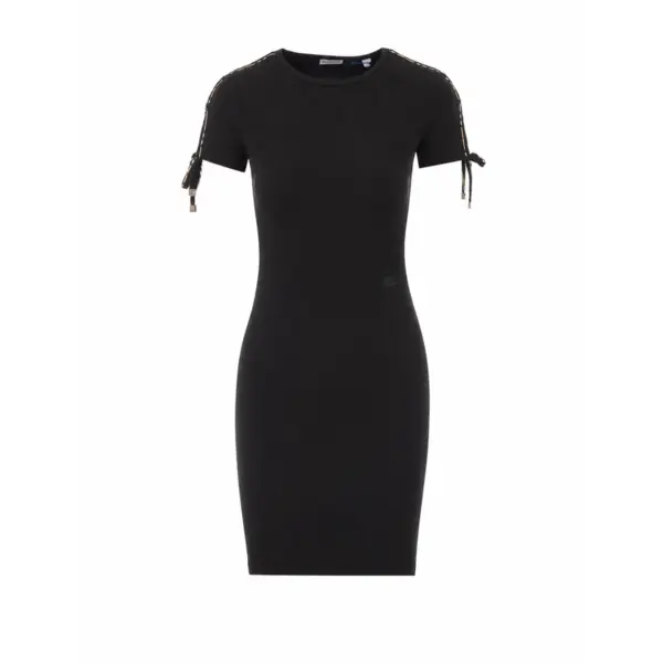 Burberry Short Sleeve Crew Neck Dress With Bow Detail - Black