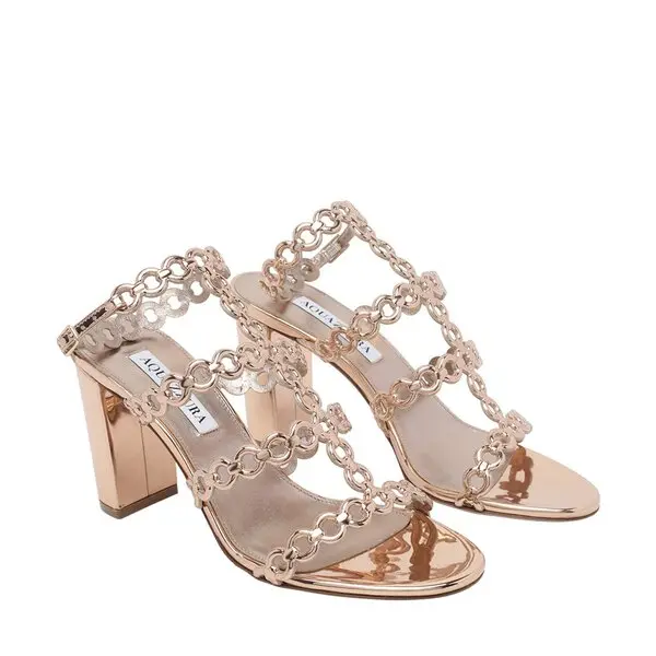 AQUAZZURA Chain Link Embellished Block Heel Sandals