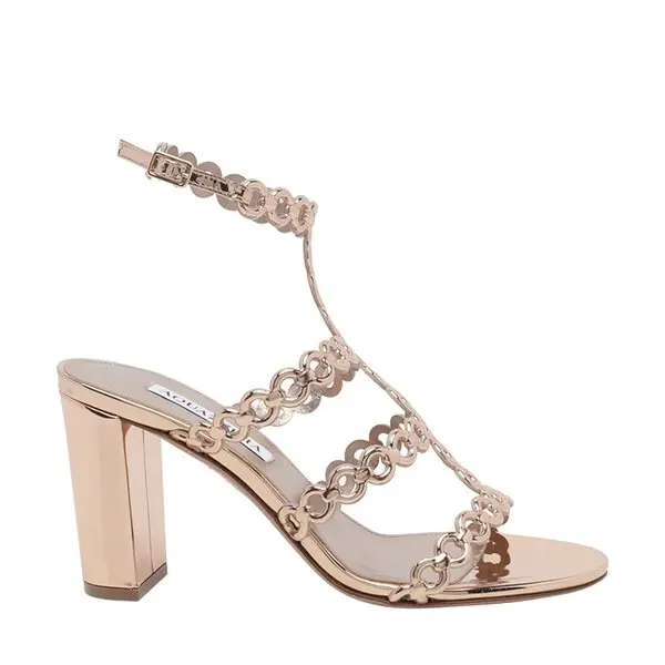 AQUAZZURA Chain Link Embellished Block Heel Sandals - Pink