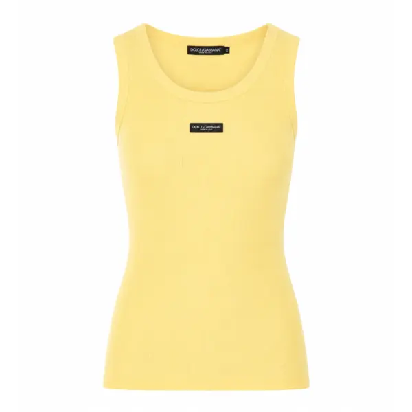 Dolce & Gabbana Ribbed Jersey Tank Top With Logo - Yellow
