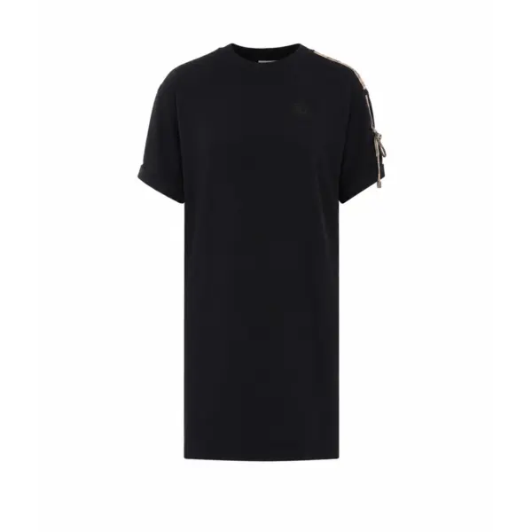 Burberry Cotton T-shirt Dress With Check Trim - Black