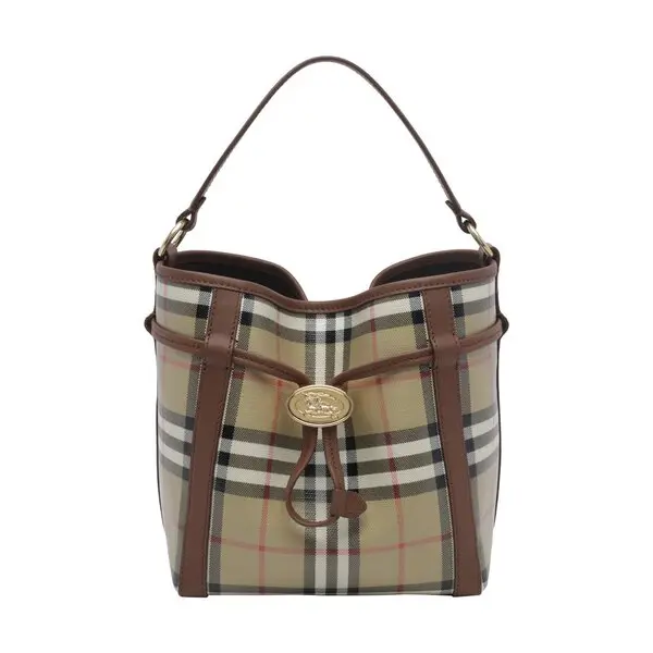 Burberry Check Print Coated Cotton Bucket Bag - Cream