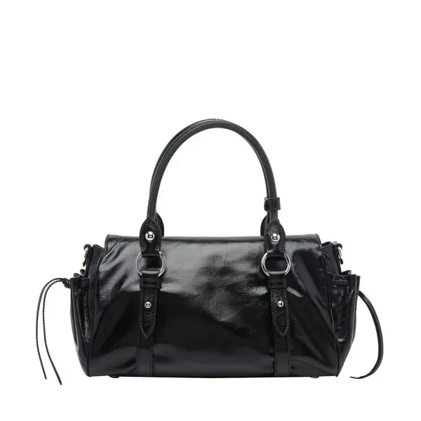 Miu Miu Calf Leather Shiny Finish Shoulder Bag - Black