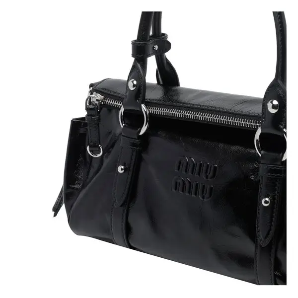Miu Miu Calf Leather Shiny Finish Shoulder Bag - Black