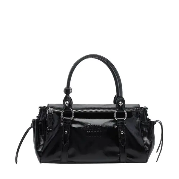 Miu Miu Calf Leather Shiny Finish Shoulder Bag - Black