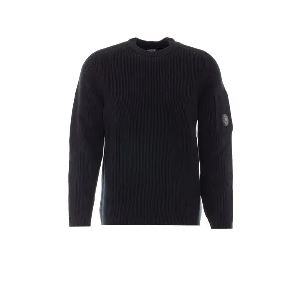 C.P. COMPANY Full Rib Cotton Lens Crew Neck Sweater - Black