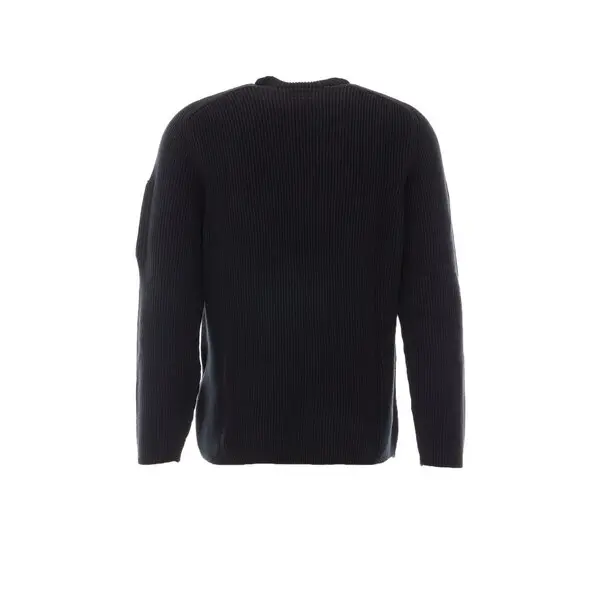 C.P. COMPANY Full Rib Cotton Lens Crew Neck Sweater - Black