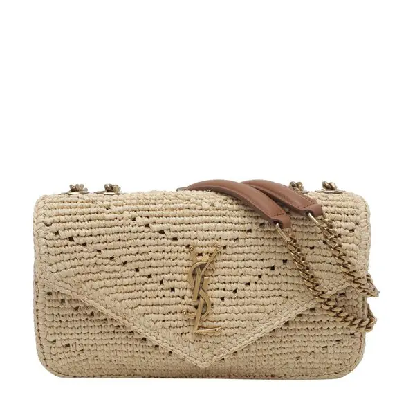 Saint Laurent Small Loulou Raffia Shoulder Bag - Cream