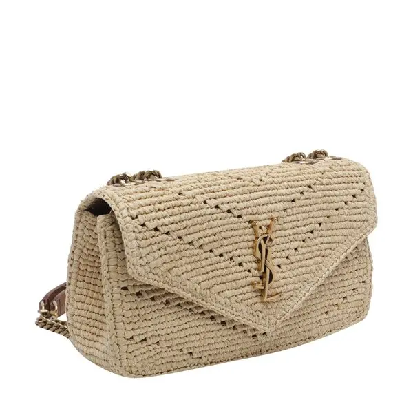 Saint Laurent Small Loulou Raffia Shoulder Bag - Cream
