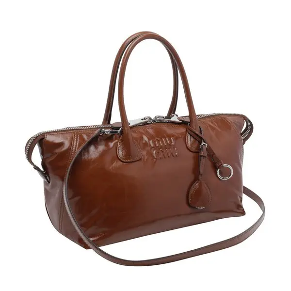 Miu Miu Shiny Finish Calf Leather Shoulder Bag - Brown