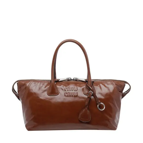 Miu Miu Shiny Finish Calf Leather Shoulder Bag - Brown