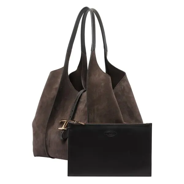 TOD'S Medium T-timeless Suede Shopping Bag - Brown