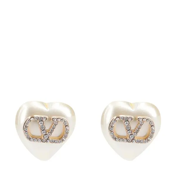 Valentino Garavani Vlogo Signature Embellished Pearl Heart Earrings - White