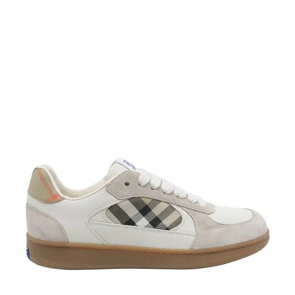 Burberry Terrace Check Leather And Suede Sneakers - Cream