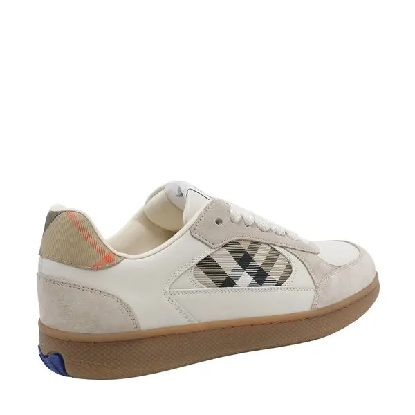 Burberry Terrace Check Leather And Suede Sneakers - Cream