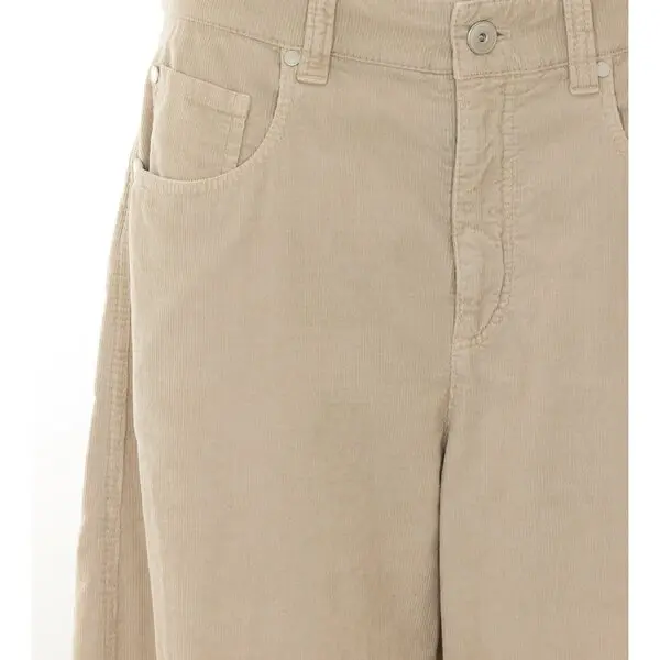 Brunello Cucinelli Beige Velvet Wide Leg Trousers - Cream