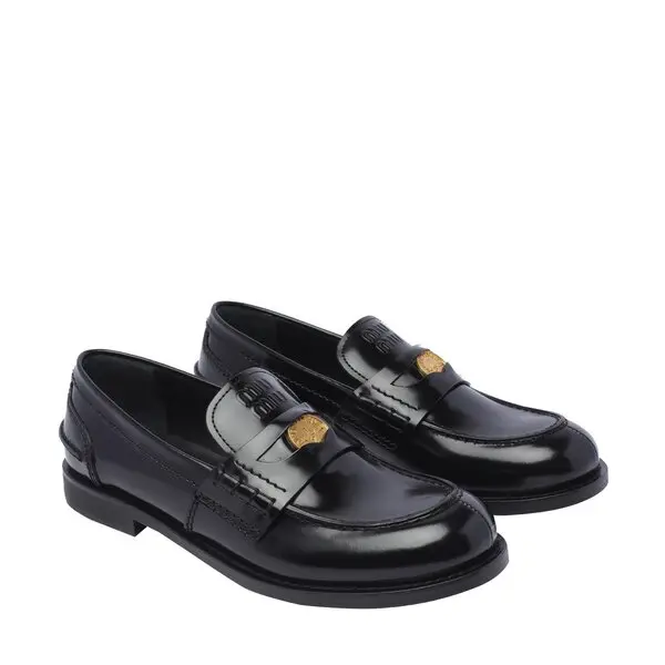 Miu Miu Calf Leather Logo Loafers