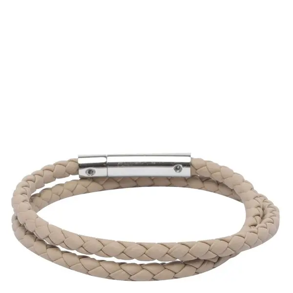 TOD'S Braided Leather Double Wrap Bracelet With Silver Tone Hardware - Cream