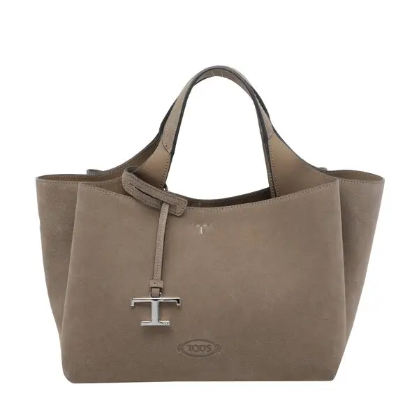 TOD'S Suede Mini Handbag With T Timeless Charm - Cream