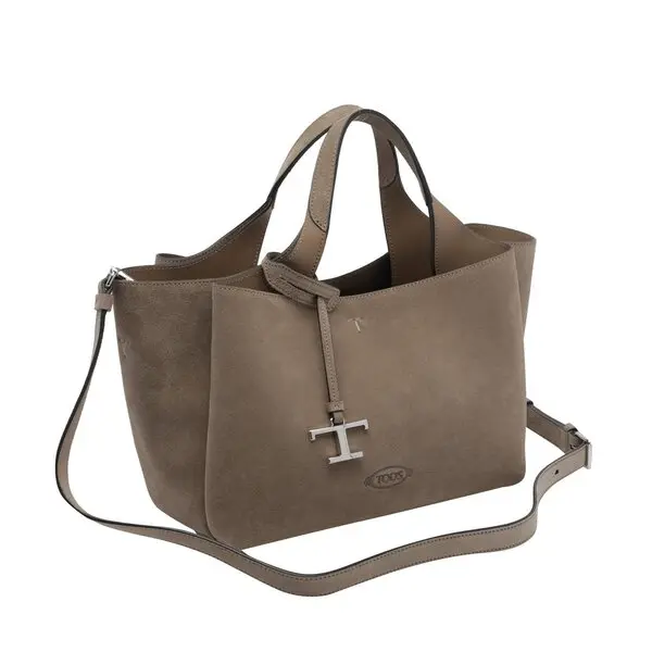 TOD'S Suede Mini Handbag With T Timeless Charm - Cream