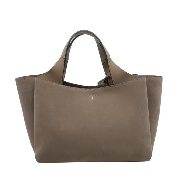 TOD'S Suede Mini Handbag With T Timeless Charm - Cream